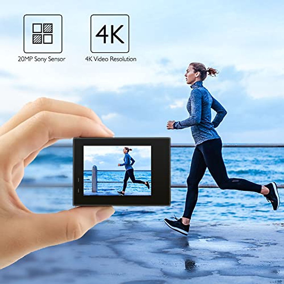 AKASO Brave 4 4K30fps Action Camera + Kingston 64GB MicroSDXC Memory Card Accessories Kit Bundle - 20MP Ultra HD Photo EIS 30m Waterproof Camera WiFi Remote Control 5X Zoom Underwater Video Cameras