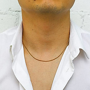 CONRAN KREMIX Thin Gold Chain Necklace For Women Men 1.0mm Width Box Chain Necklace Stainless Steel 18K Real Gold Plated Necklace 16 Inch