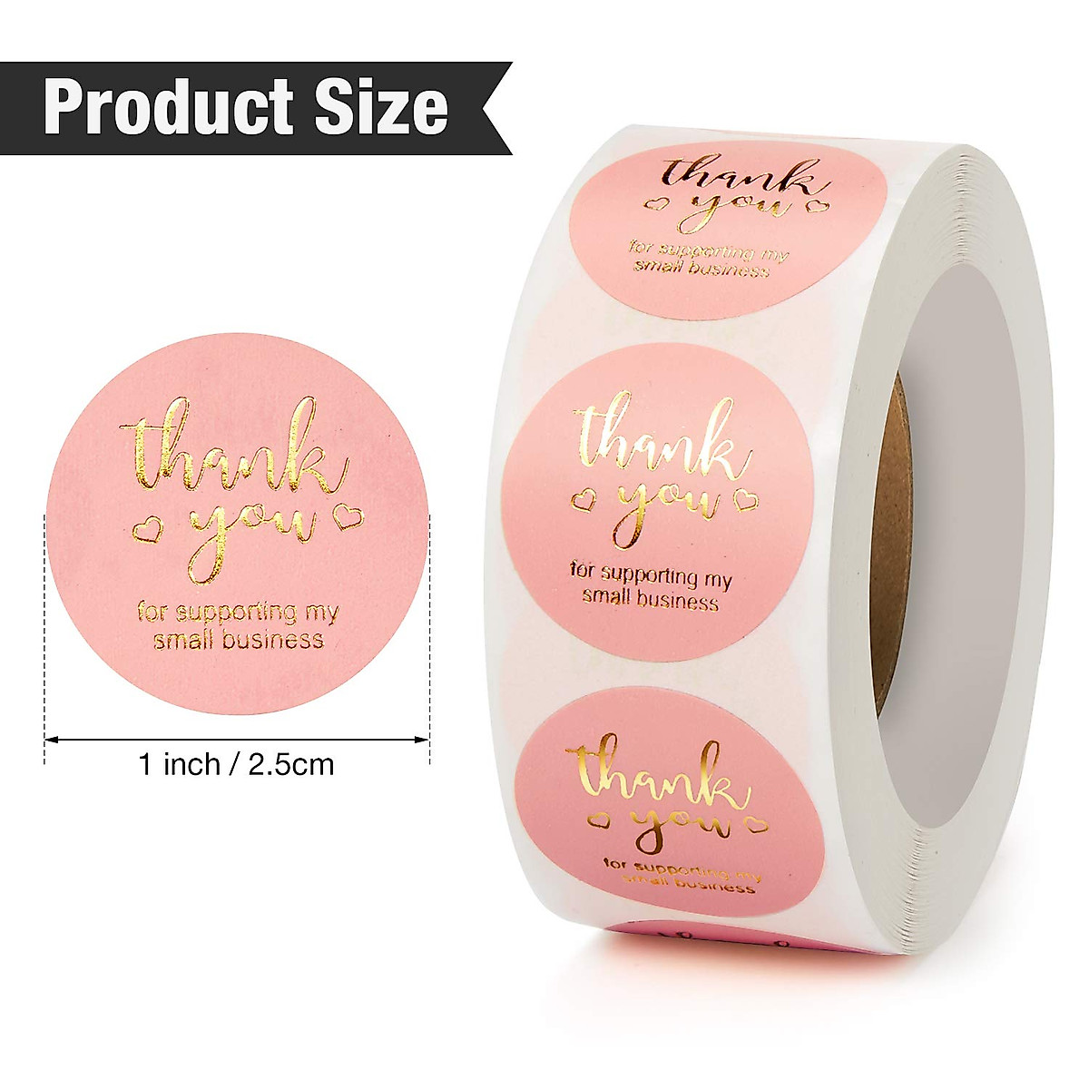 3 Rolls Thank You Stickers Labels Seals Thank You for Supporting My Small Business Stickers Roll, Round Kraft Stickers Thank You Purchase Stickers with Gold Foil (Pink Black Brown, 1 Inch)