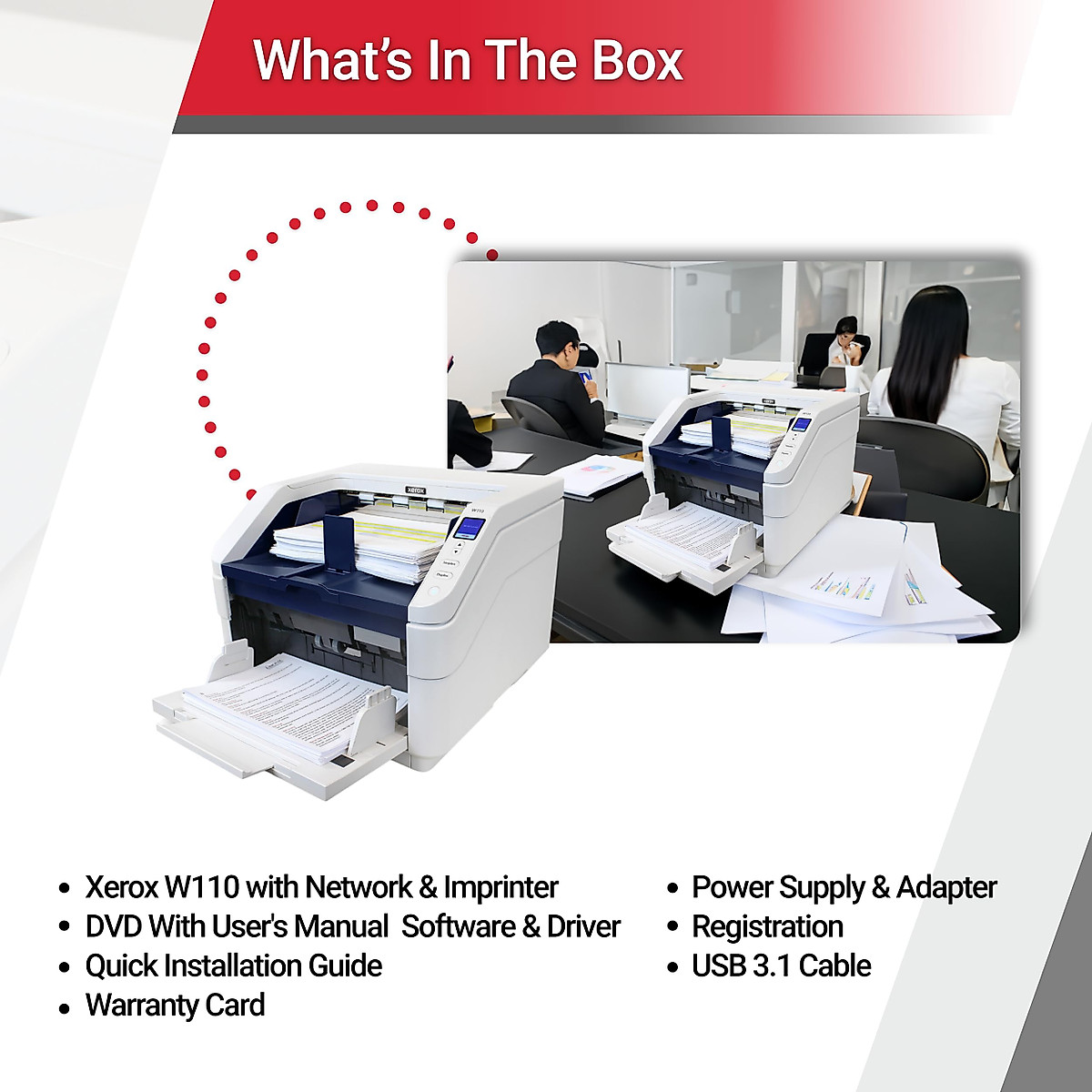 Visioneer Xerox W110 Scanner, USB Office Duplex Production Scanner for PC, 120 PPM, 500 Page Automatic Document Feeder (ADF)