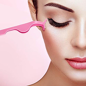 Mudder 60 Pcs Plastic Eyelashes Extension Tweezers False Eyelash Applicator Tool Eyelashes Clip Fish Tail Clip Tweezers for Lashes Application and Removal(Pink)