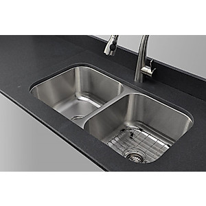 Wells Sinkware CMU3318-99-16-1 Craftsmen Series Stainless Steel Kitchen Sink Package, 33" 50/50 9" Deep, Brushed Matte Finish