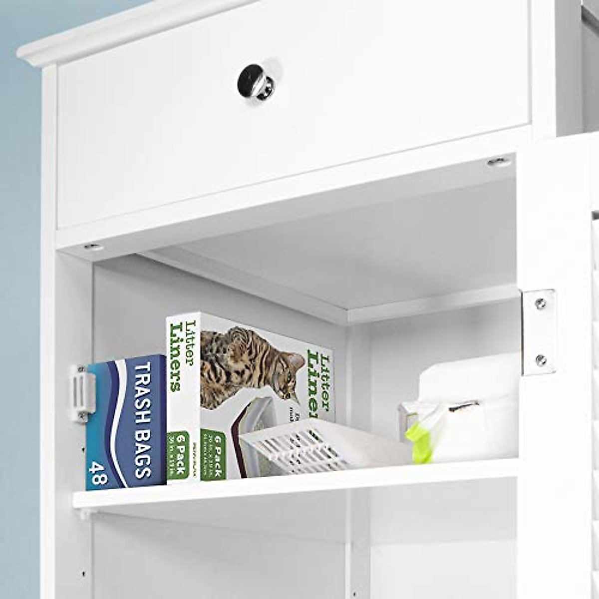 Penn-Plax Cat Walk Furniture: Contemporary Home Cat Litter Enclosure - Storage Drawer, Inner Shelf, and Shutter Style Door - White