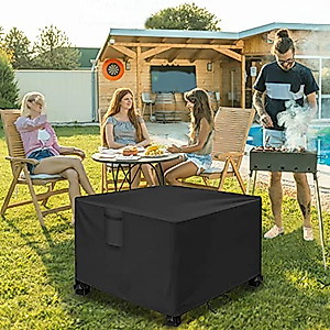 Gillevecara Fire Pit Cover Square 32 inch - Waterproof 600D Heavy Duty Square Patio Fire Pit Table Cover with PVC Coating, Air Vents, Anti-Crack, Fits for 30/31 / 32 inch Fire Pit - 32 x 32 x24 inch