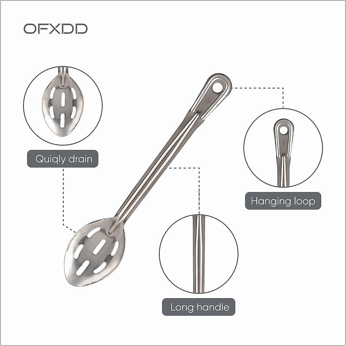 Slotted Serving Spoon with Holes for Draining - Perforated Serving Spoon of Stainless Steel with Long Handle for Strain Food (3)
