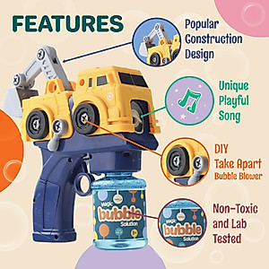 2 Bubble Gun incl 4 Bubble Solutions for Toddlers 3-5 Yrs | STEM Take Apart Bubble Toy | Summer Outdoor Toys for Kids Ages 3-5 | Bubble Blower / Blaster | Bubble Machine
