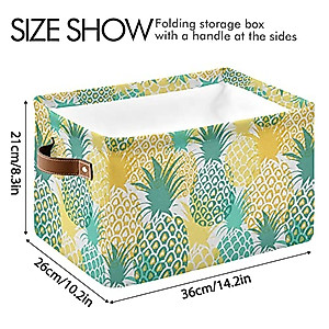 2 Pack Storage Basket Yellow Pineapple Tropical Collapsible Organizer Basket with Handles, Waterproof Nursery Storage Bin for Shelves