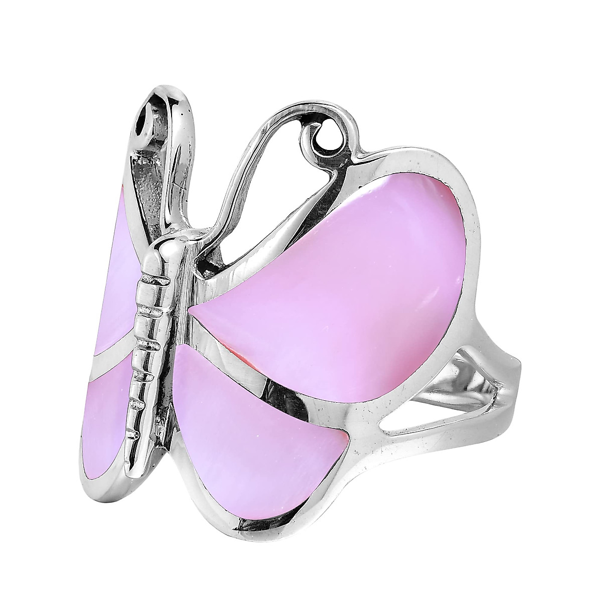 AeraVida Captivating Butterfly Motif Pink MOP Statement .925 Sterling Silver Ring | Classic Butterfly Wedding Rings For Women | Casual Comfort Fit Women ring | Gift for Women size (8)