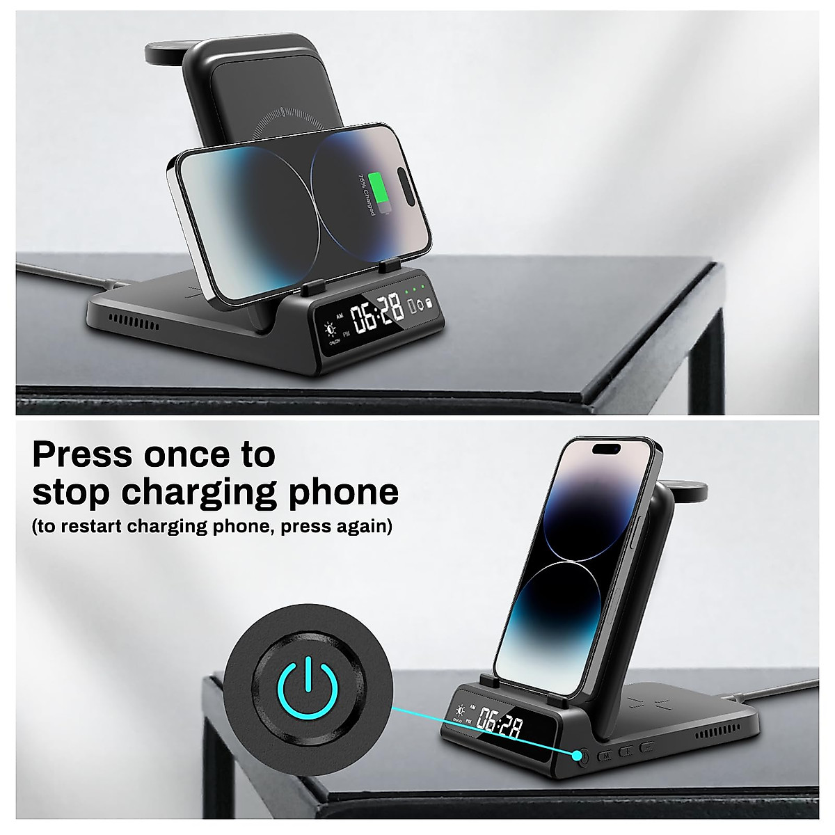 SwanScout Wireless Charging Station for iPhone, SwanScout 703A, Wireless Charger for iPhone 15/14/13/12/11 Series, for Apple Watch Ultra 2/9/8/7/6/5/SE, for Airpods Pro 2, Travel Foldable and Portable