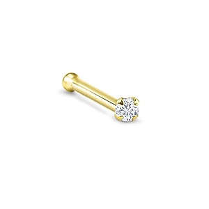 14k Yellow Gold Nose Bone 5.5mm Post 1.5mm Round CZ 22G