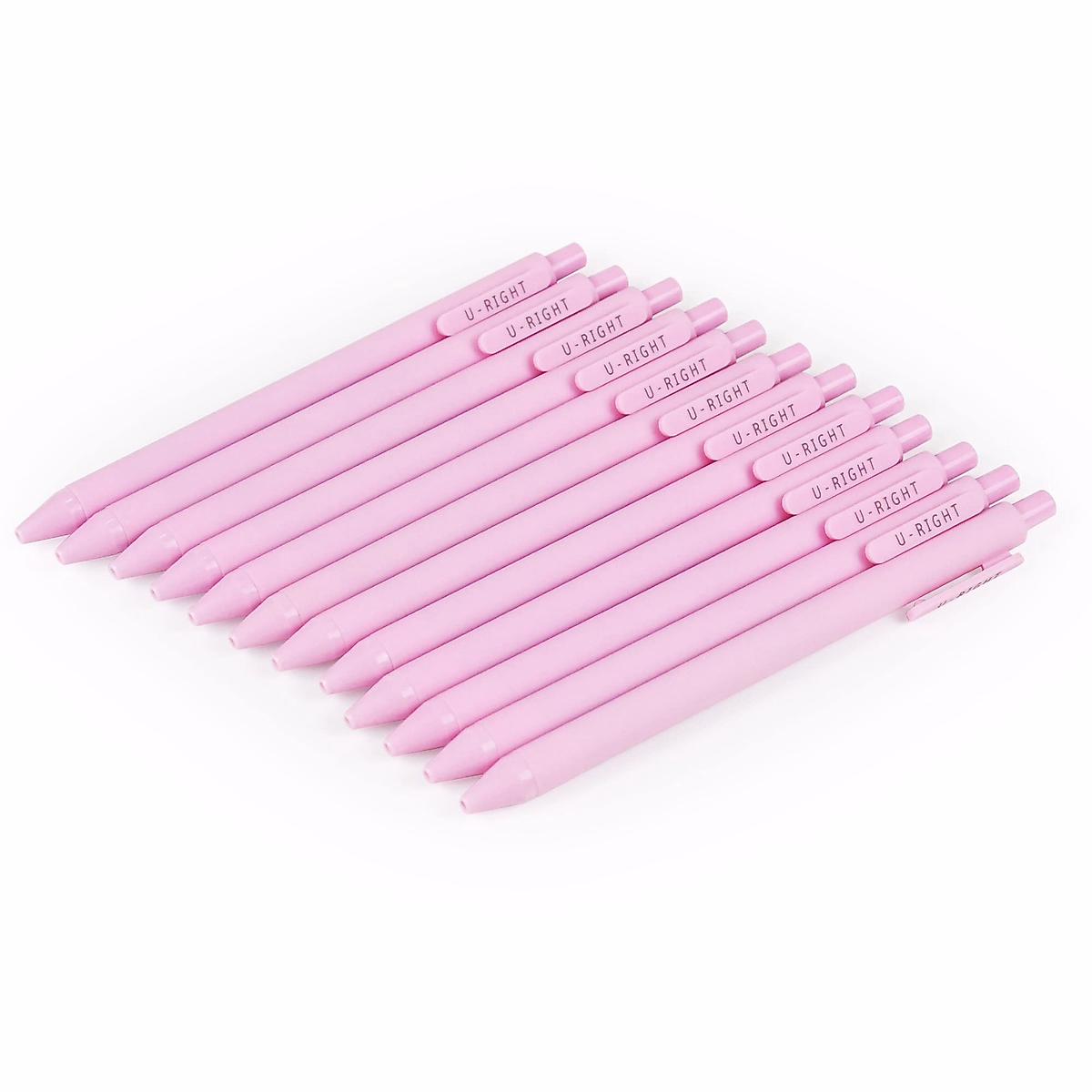 U-RIGHT 12 Pcs Gel Ink Pens Black Ink 0.5 mm Fine Point Smooth Writing Cute Pens for Office School (Light Pink)