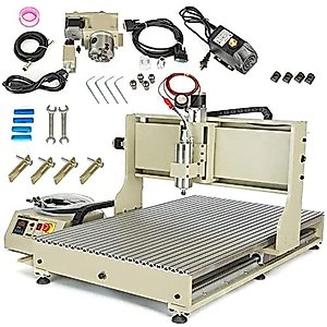 GDAE10 USB 4 Axis CNC 6090 Router Kit MACH3 Control + 2.2kw VFD Water-Cooling Spindle Motor Plastic Acrylic PCB PVC Wood Carving Drilling 3D Milling Engraving Machine with Controller,Handwheel
