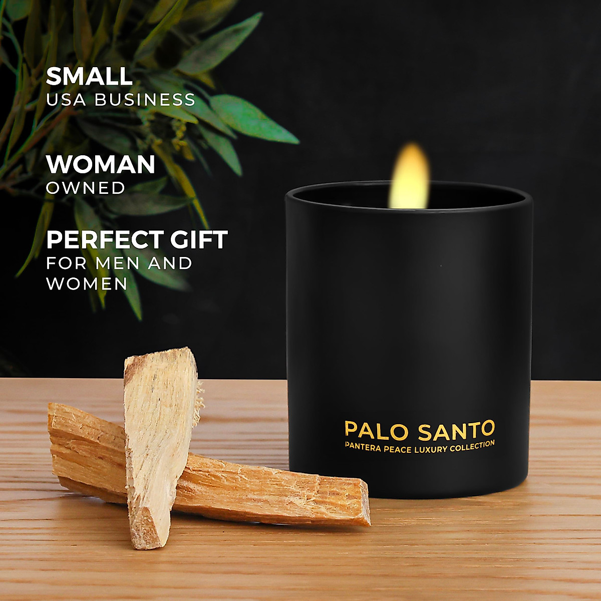 Pantera Peace Palo Santo Candle, Wood Wick Candles That Crackle, Scented Candle for Large Room, 40+ Burn Time, Wooden Wick Candles, Luxury Candle Gift, Meditation Prosperity Aromatherapy Soy Candle