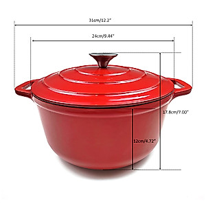 HAWOK Enameled Cast Iron Dutch Oven with Lid, 4 Quart, Deep Round Dutch Oven with Dual Handles, Red