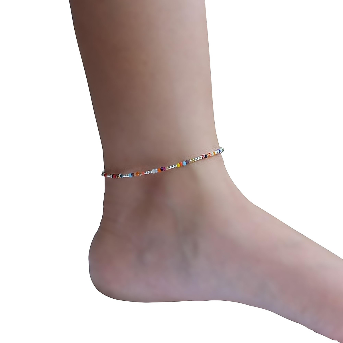 Handmade 925 Sterling Silver, Glass Beads Anklet for women, Length 9-10 inches, Adjustable Dainty Multi Color Beaded Bracelet, Beach Summer Jewelry, By MiYa Jewelry Creations