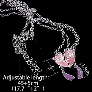 yomlry 2Pcs Best Friend Necklace Heart Pendant BFF Gifts Necklace Fox Charm Friendship Jewelry for Girls purple