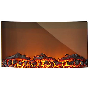 Cambridge Callisto 35" Wall Mounted Electric Fireplace Heater with Realistic Multi-Color Flame and Driftwood Log Display, White Curved Panel Wall Fireplace with Remote Control and Adjustable Heat