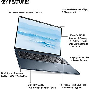 2022 Dell Inspiron 16 Plus 7610 Laptop, 16" QHD+ 3K IPS 16:10 Display, Intel Core i7-11800H, 16GB RAM, 1TB SSD, Backlit Keyboard, Fingerprint Reader, Webcam, Thunderbolt 4, WiFi 6, Windows 11 Home