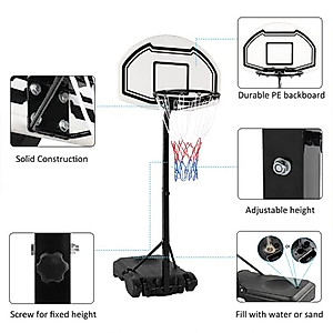 Homtoozhii Pool Basketball Hoop System Stand Backboard Adjustable 61-70 inch Portable Basketball Goal Outdoor Poolside Applicable Ball Model 7# Ball