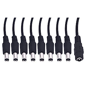 Xwell DC Power Splitter Cable 1 Female to 8 Male Wire Y Adppter 5.1mm X 2.1mm for CCTV Security Cameras and LED Strip Lights