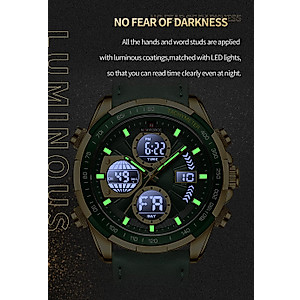 NAVIFORCE Men's Military Digital Watches Analog Quartz Waterproof Watch Sport Multifunctional Leather Wristwatch