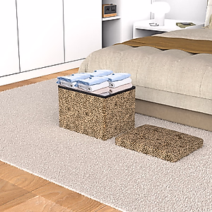 eMOUSE Storage Ottoman Bench Foldable Footrest Stool Seat for Bedroom and Living Room Small Bench Foot Stool Rectangle Cube Leopard L17W13H13IN…