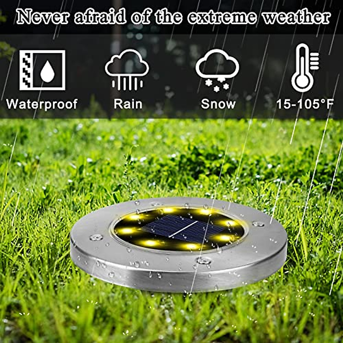 24 Pack Solar Ground Lights Outdoor Waterproof, 8LED Pathway Lights Solar Powered, Solar Disc Outdoor Garden In-Ground Lights for Yard Pool Patio Deck Garden Pathway Landscape Lighting (Warm Light)