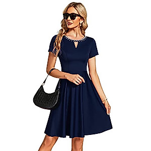 Ever-Pretty Women's Plus Size Rrhinestone Neckline Short Sleeves A-Line Mini Graduation Dresses Navy Blue 3XL