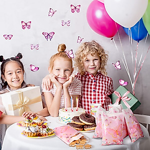 Teling 50 Pcs Butterfly Gift Bags Plastic Small Pink Butterfly Candy Bags Butterfly Birthday Goodie Bag with Die Cut Handle for Butterfly Theme Party Gift Wrapping Supplies Decor, 7 x 10 Inch