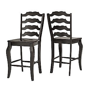 Inspire Q Eleanor French Ladder Back Wood Counter Chair (Set of 2) by Classic Black Antique, Wood Finish
