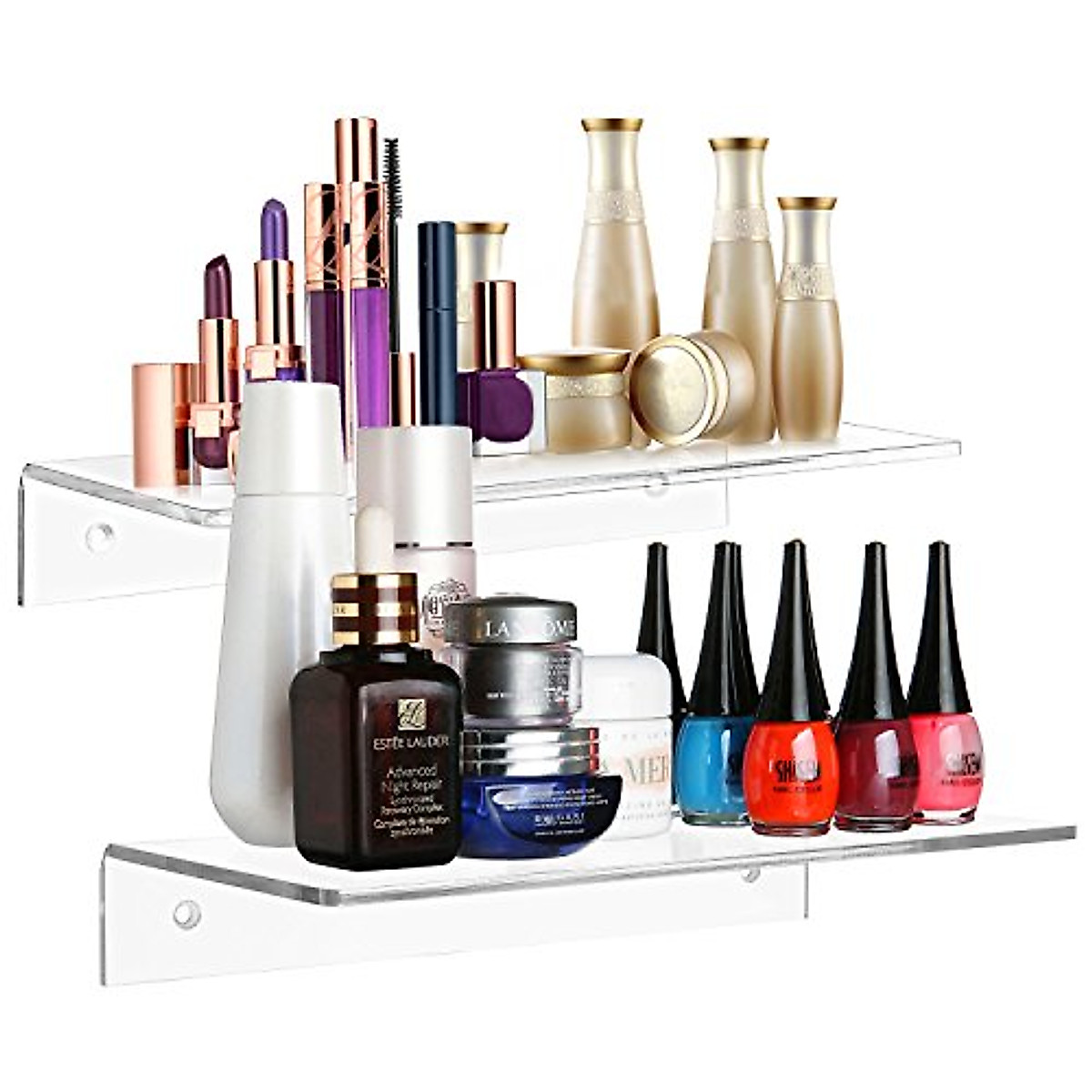 MyGift 12 Inch Clear Acrylic Floating Shelves for Wall Mounted Display Shelf, Set of 2