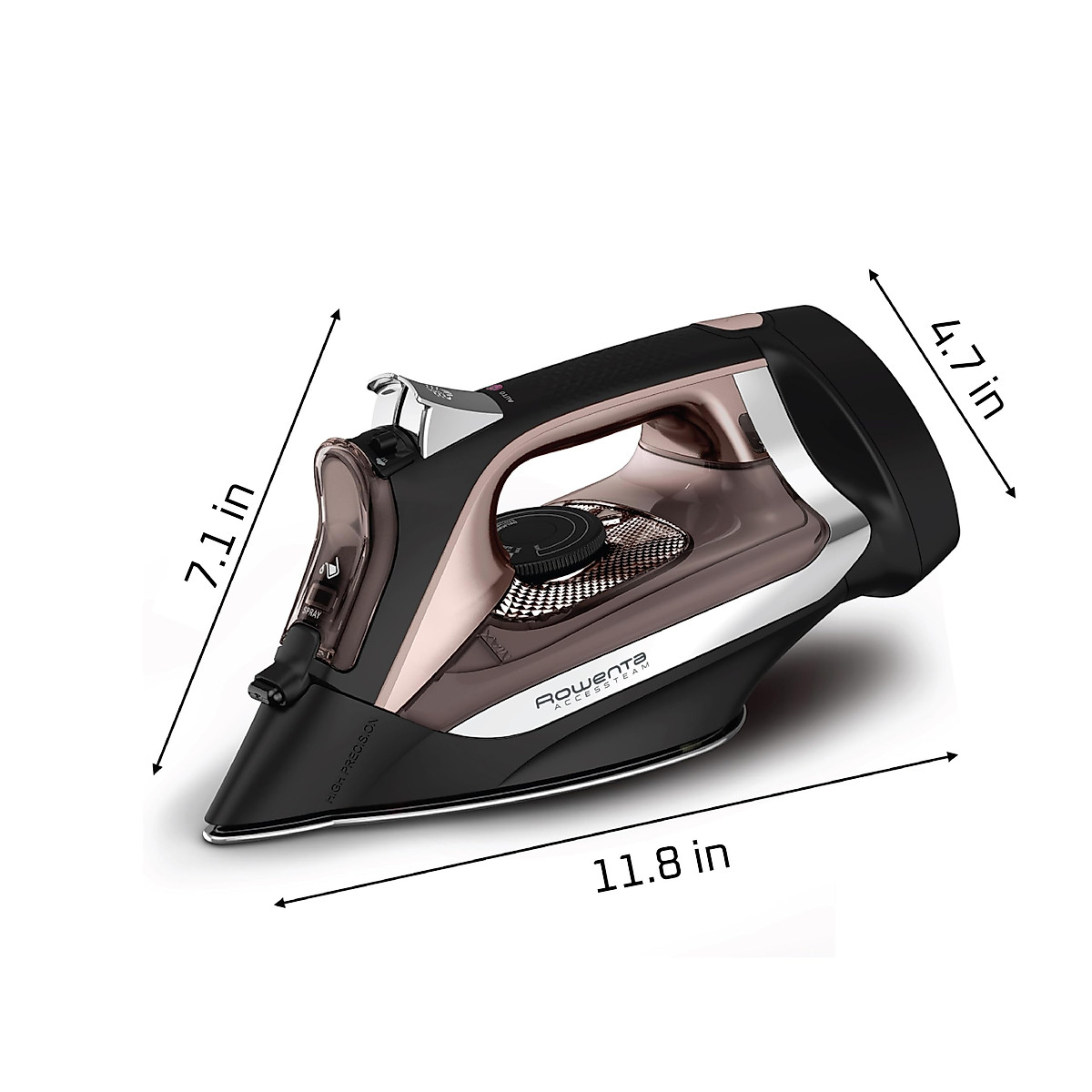 Rowenta DW2459 Access Steam Iron with Retractable Cord and Stainless Steel Soleplate, Black Large
