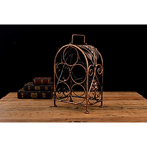 Asian Home 5 Bottle Desktop Wine Rack Freestanding Countertop Bottle Holder for Wine Storage, Metal, Copper Colored