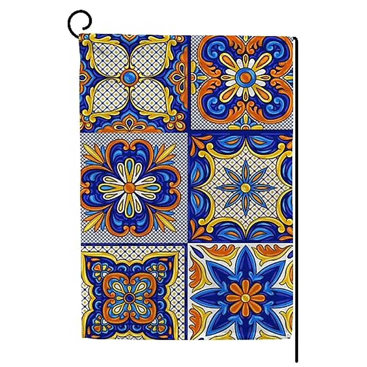 Mexican Talavera Ceramic Tile Holiday Garden Flag Vertical Double Sized Durable Polyester Fabric Non-Fade Outdoor Decoration Flag Banner for Christmas Halloween 28x40in
