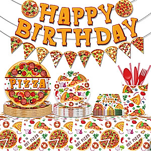 CC HOME Pizza Party Themed Party Supplies Pack Pizza Party Decorations Party Pack- Serves 16 - Includes Pizza Party Plates Cups Napkins