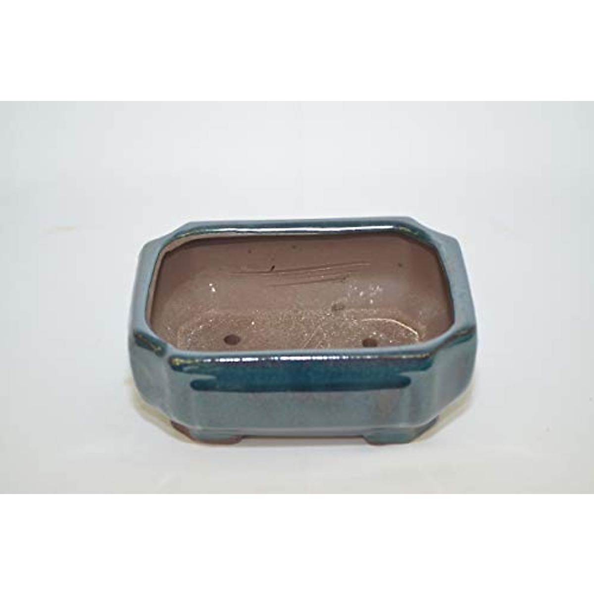Bonsai Ceramic Pot 6" Teal Color, Hexagon Shape with draining Holes.