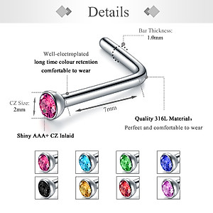 Zolure 18g 20g 22g Nose Rings Nose Studs Surgical Stainless Steel Screw L Shaped Pin Bone Nose Nostrial Piercing Jewerly for Women Men