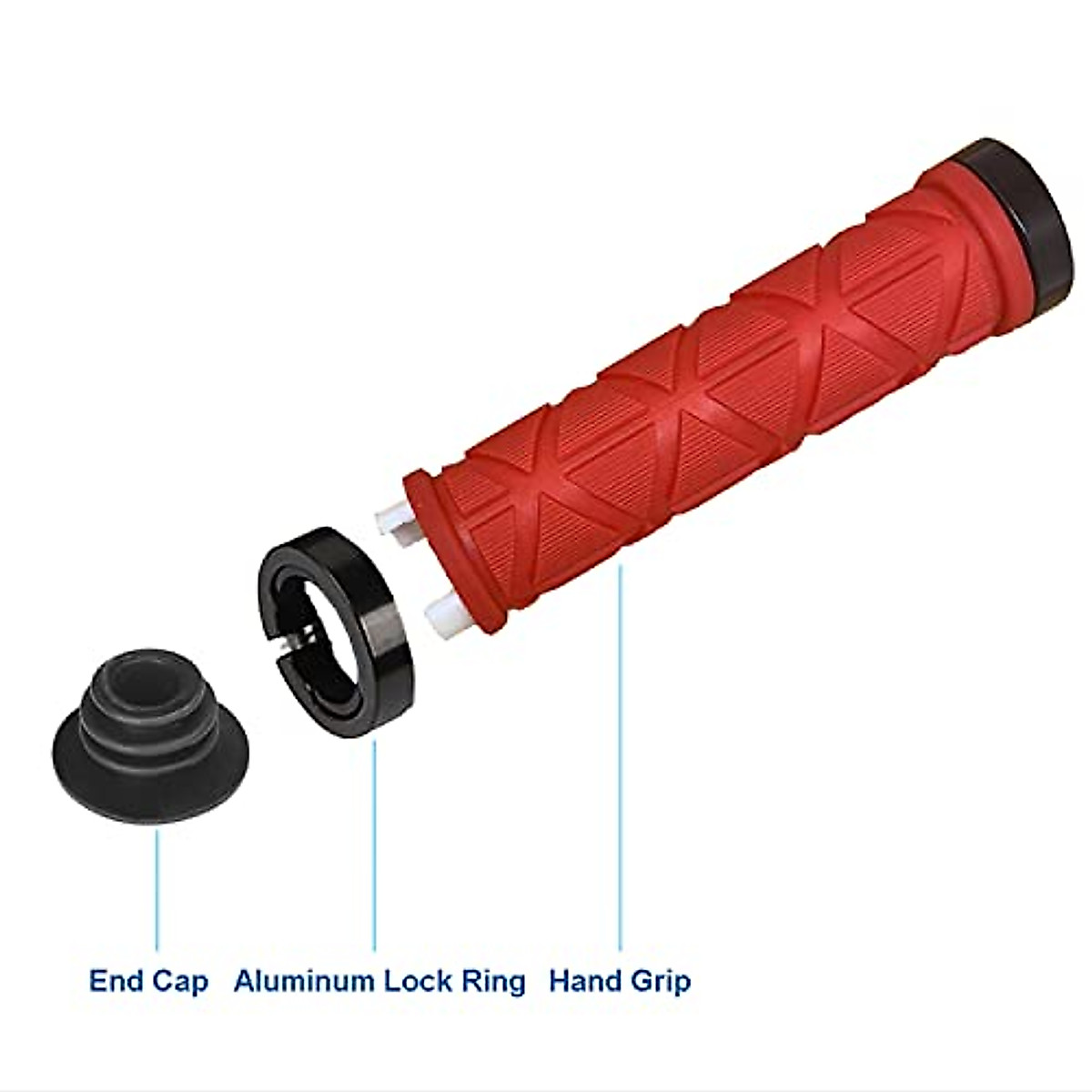Bike Handlebar Grips, Double Lock-on Bicycle Handle Bar, Soft Non-Slip-Rubber Hand Grip Comfortable Ergonomic for BMX, Mountain, MTB, Beach Cruiser, Scooter, Folding Bike (Double Lock-Red)