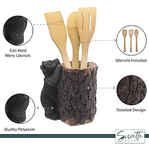 Brown Bear Utensil Holder Caddy with 3 Wood Utensils