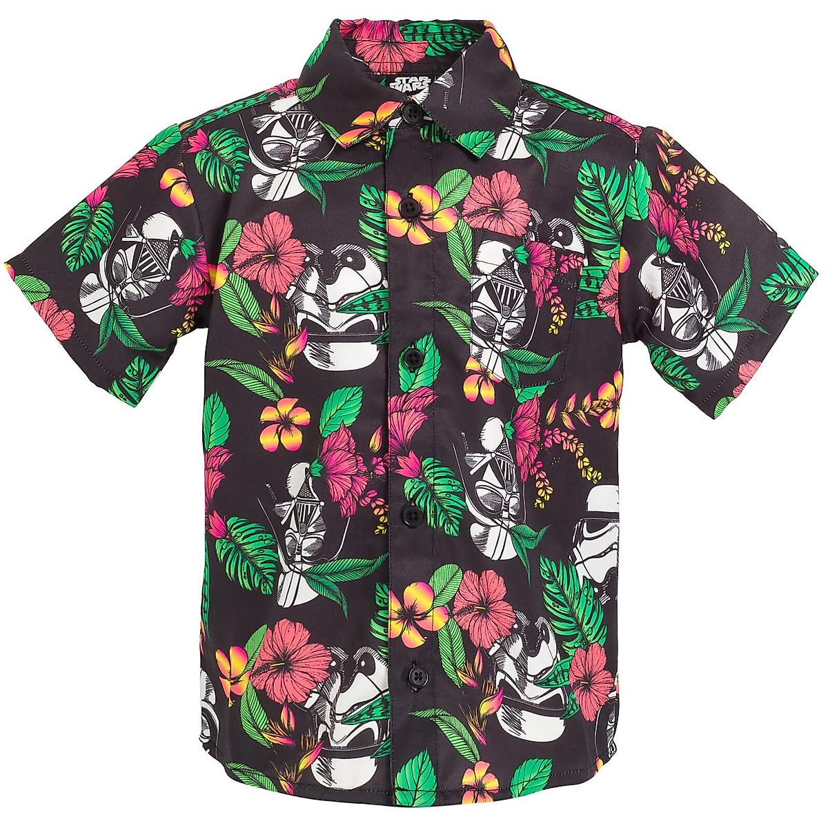 STAR WARS Darth Vader Stormtrooper Big Boys Hawaiian Button Down Shirt Black 14-16