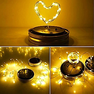 Solar Mason Jar Light Lids 10 Pack 20 LED Fairy String Light Inserts for Jars with Hangers Starry Lighting Waterproof Rust Resist for Patio Lawn Garden Wedding Lantern Decor No Jars (Warm White)