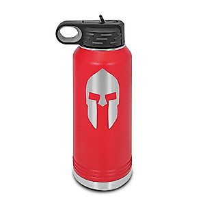 Spartan Helmet Laser Engraved Water Bottle Customizable Polar Camel Stainless Steel with Straw - sparta hoplite greece Red 32 oz