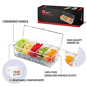 INNOVATIVE LIFE Bar Serving Tray on Ice with 5 Compartments Container, Fruit Trays for Serving , Garnish Platters with Lid , Clear