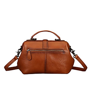ARCOLAN Women's leather handbag retro Doctor Bag Brown Shoulder bag buckle type women's bag (Brown)