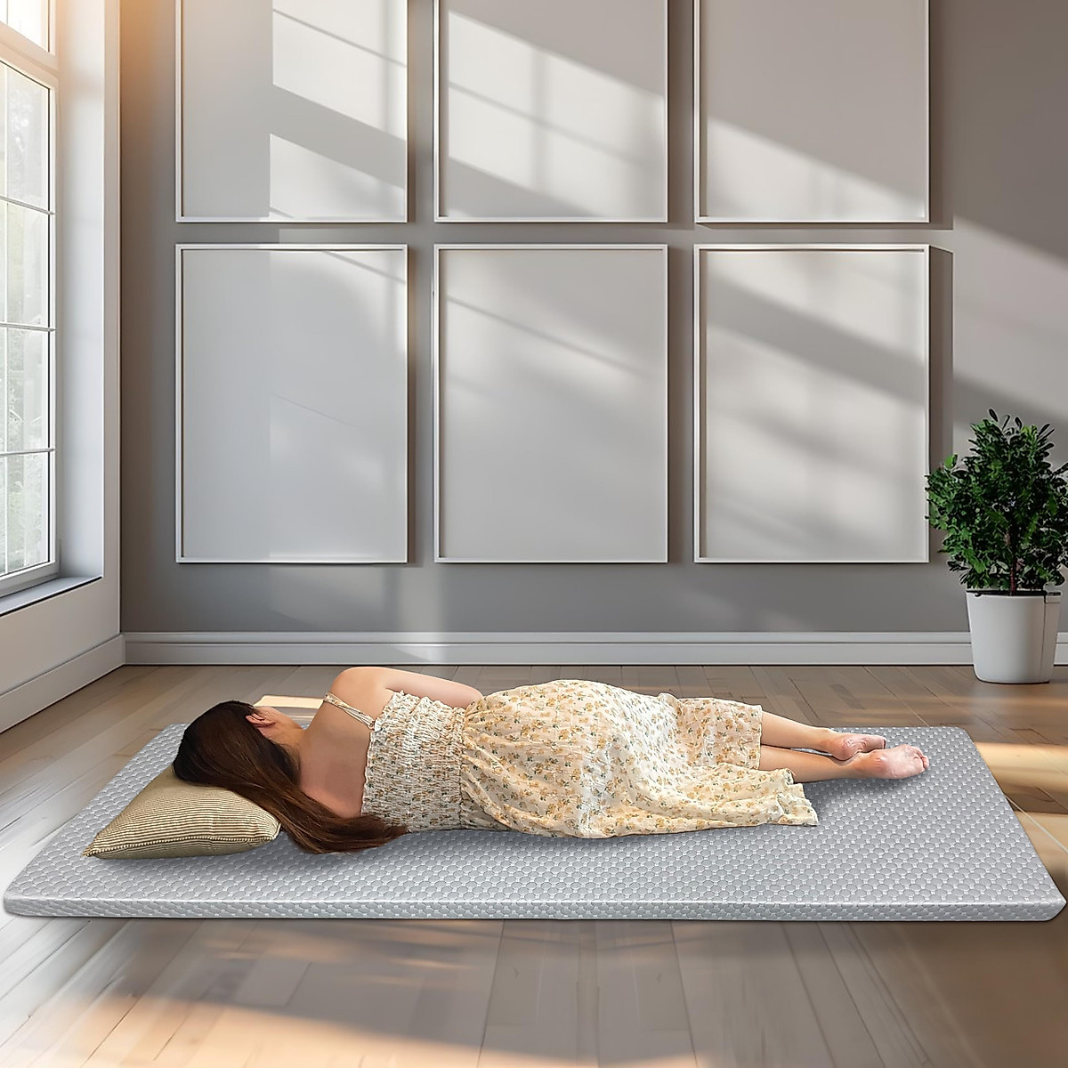 ENDELLE Lash Bed Topper,2.7in Thick Foam Pad with Removable Cover,Non-Slip Bottom.Small Single Floor Bed,Camping Mattress,Guest Bed