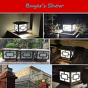 Led Solar Three-Color Dimming Outdoor Column Lamps Industrial Square Glass Post Lights Street Home Door Garden Lighting Pillar Lights(Color:Brass,Size:L)