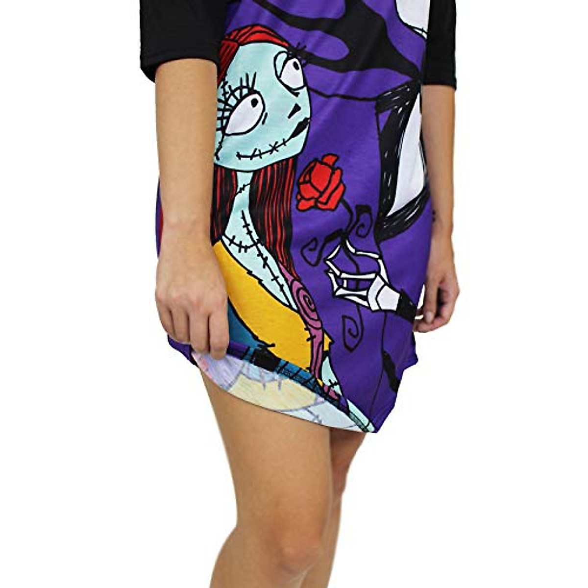 Disney Nightmare Before Christmas Women's 3/4 Sleeve Dorm Nightgown Pajamas (X-Large, Black/Purple)