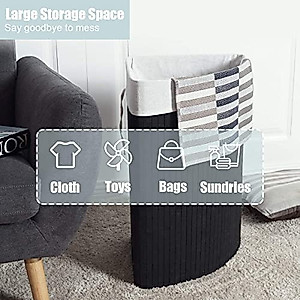 Julimoon Laundry Hamper with Lid, Bamboo Laundry Basket with Removable Liner and Handle, Clothes Basket for Laundry Organize, Clothes Storage Bin for Bedroom, Laundry, Living Room (Black)