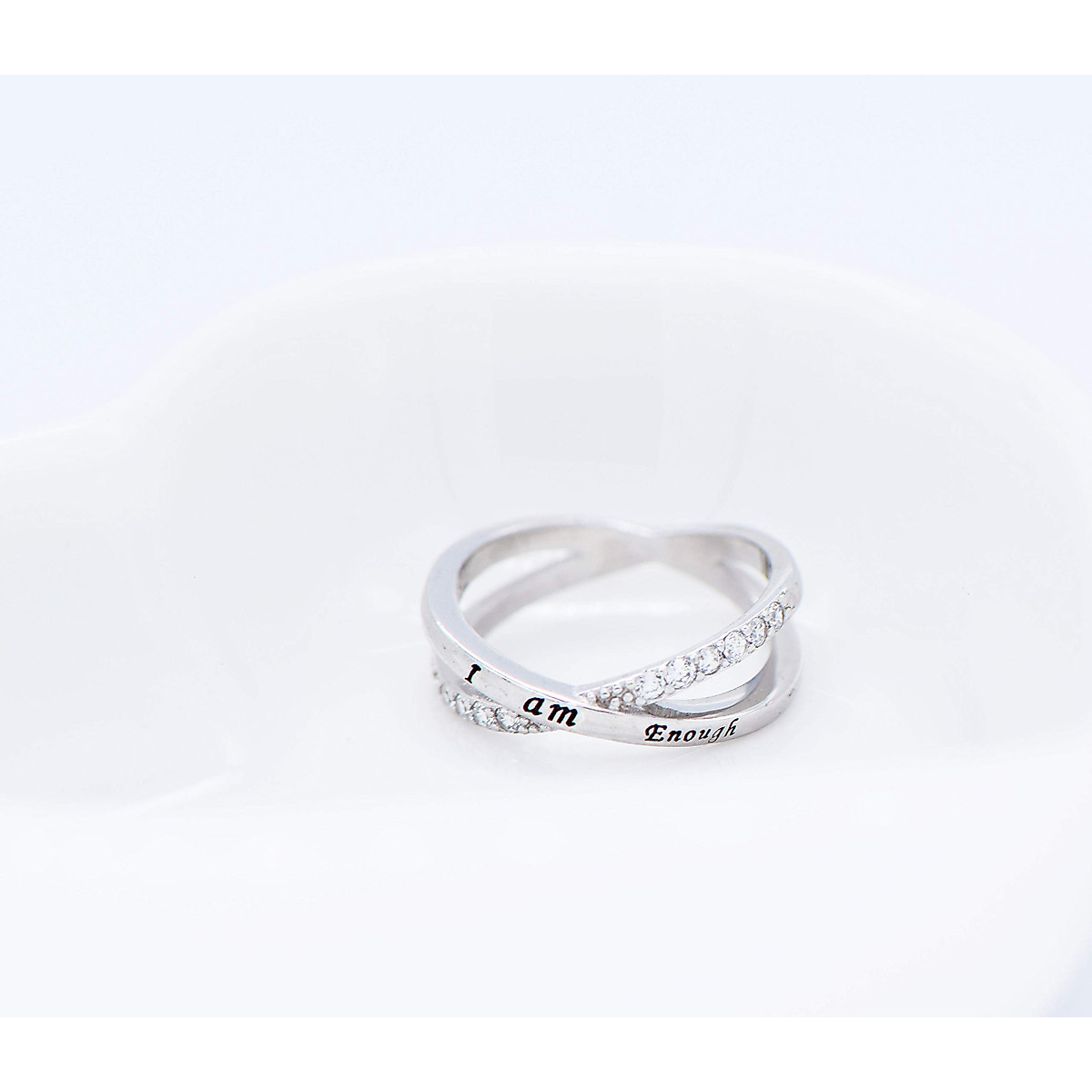YMHOP I Am Enough Ring Sterling Silver Criss Cross CZ Ring for Women Size 5
