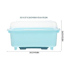 Kichvoe Plastic Dish Drying Rack Bottle Dryer Holder 11.8 * 10Inch Utensil Cutlery Dish Drainer with Cover Lid and Drain Board for Kitchen